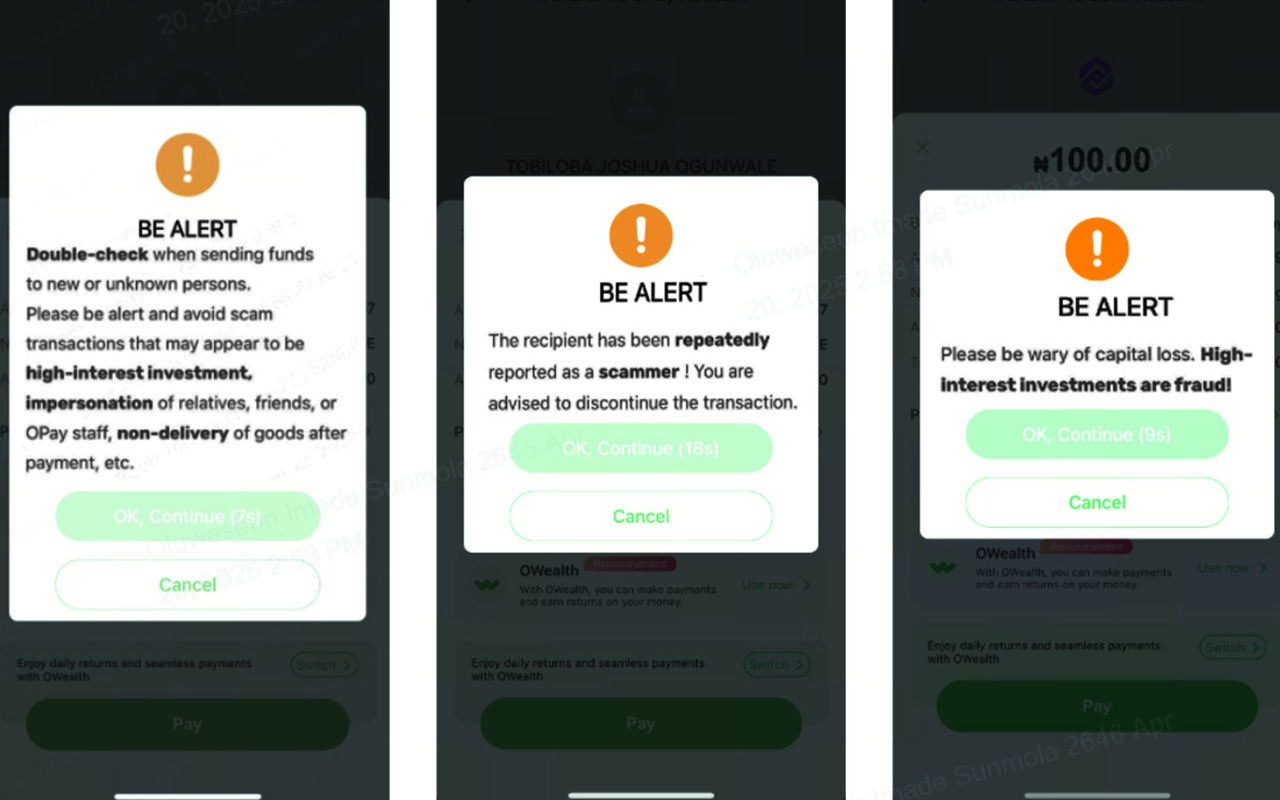 OPay’s scam alerts warns you before you make costly mistakes