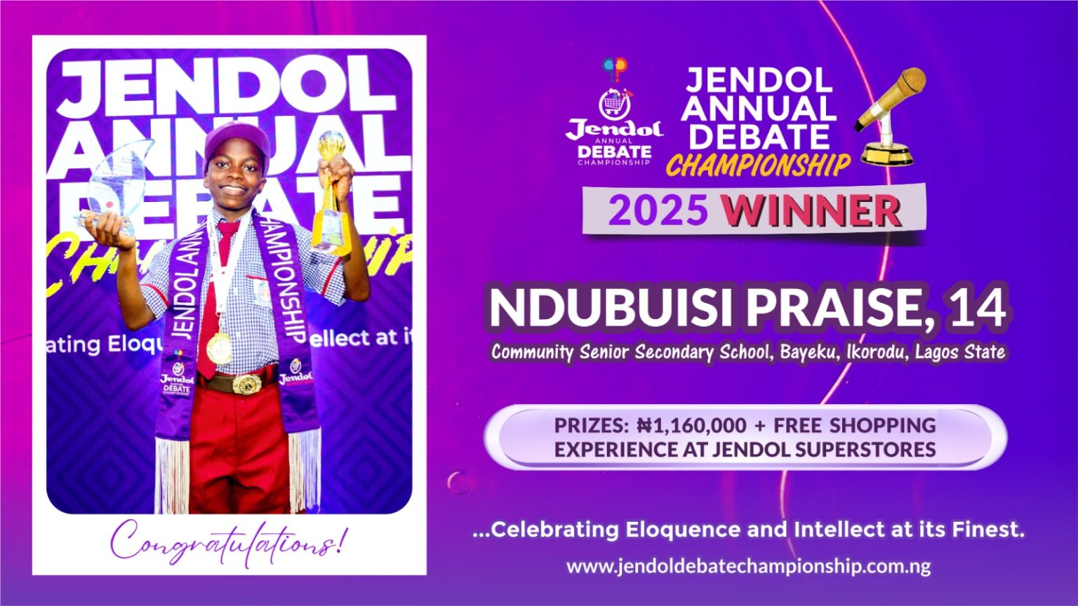 14-year-old Ndubuisi Praise wins Jendol debate championship